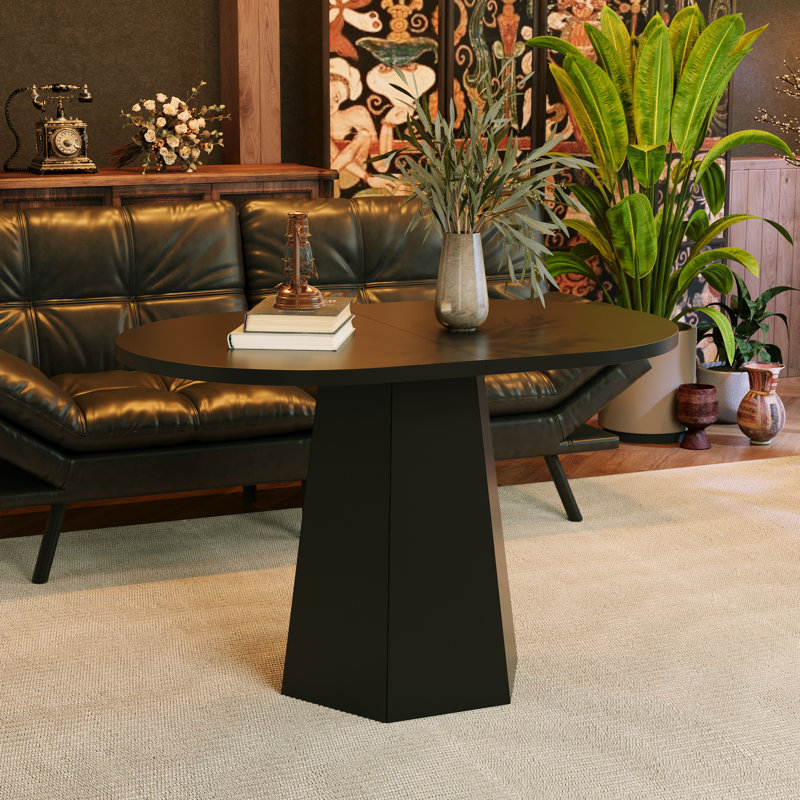 Latitude Run® Modern Geometric End Table With Sleek Black Finish And Tapered Pedestal Base ...